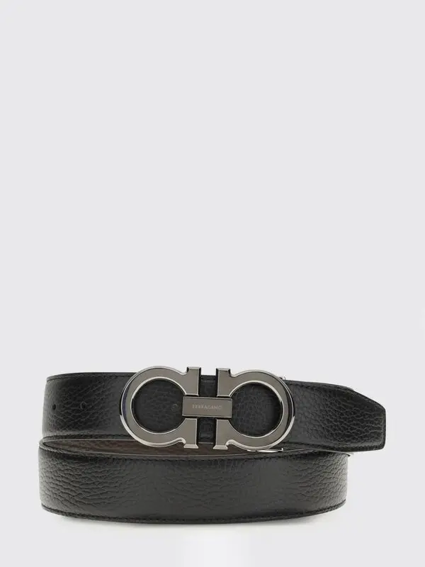 FERRAGAMO Gancini Grained Calfskin Leather Belt - Black