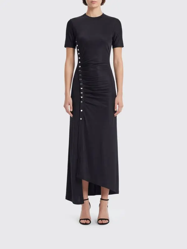 Rabanne Asymmetrical Button Detailed Midi Dress - Black