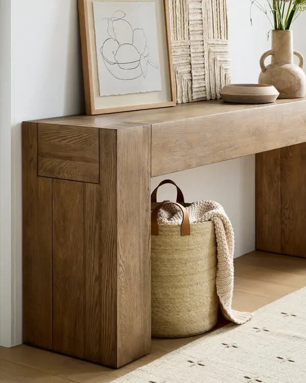 Quince Handwoven Round Palm Baskets With Leather Handles