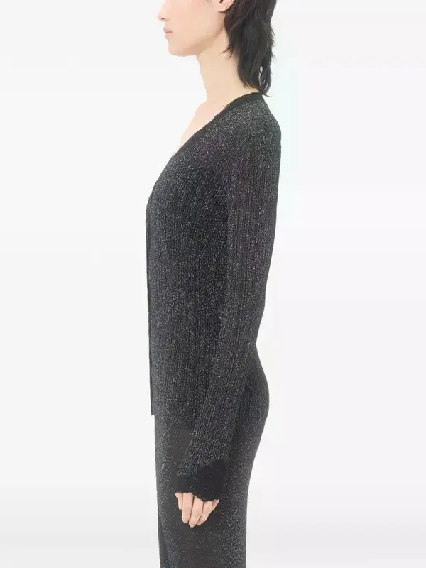 Valentino Garavani Lurex Knit Cardigan With Lace Trim - Black