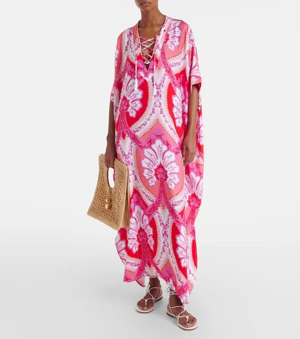 Melissa Odabash Carlotta Printed Satin Kaftan - Multicoloured