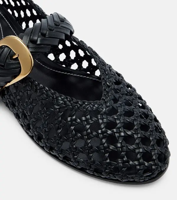 Zimmermann Alchemy Braided Leather Mary Jane Flats - Black