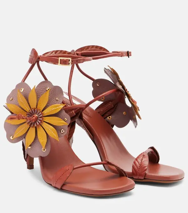 Zimmermann Leather Floral Appliqué Sandals - Brown
