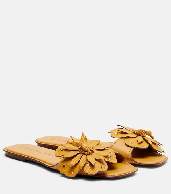 Zimmermann Brightside Floral-appliqué Leather Sandals - Yellow