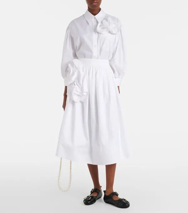 Simone Rocha Floral-appliqué Cotton Poplin Midi Skirt - White