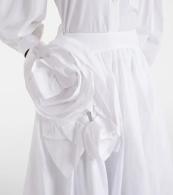 Simone Rocha Floral-appliqué Cotton Poplin Midi Skirt - White