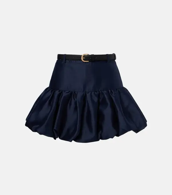 SELF-PORTRAIT Belted Taffeta Miniskirt - Blue