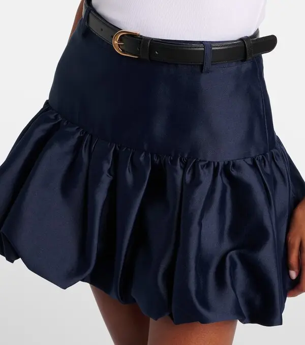 SELF-PORTRAIT Belted Taffeta Miniskirt - Blue
