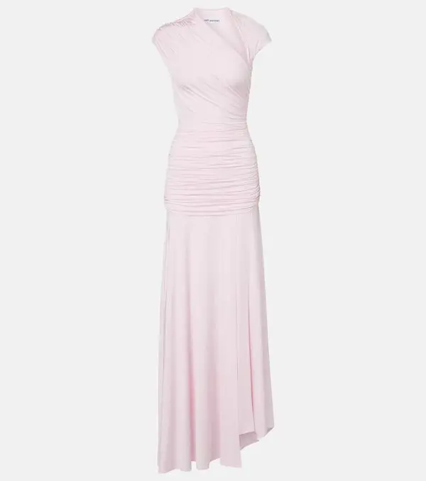 SELF-PORTRAIT Ruched Asymmetric Maxi Dress - Pink