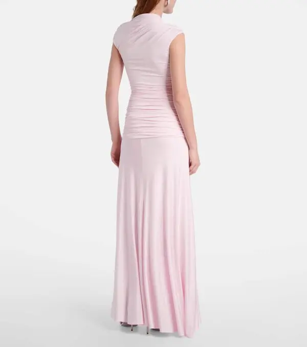 SELF-PORTRAIT Ruched Asymmetric Maxi Dress - Pink