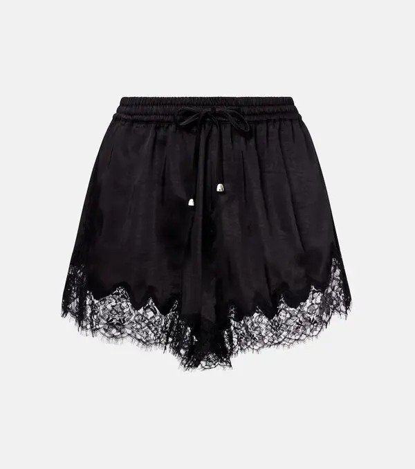 SELF-PORTRAIT Lace-trimmed Satin Shorts