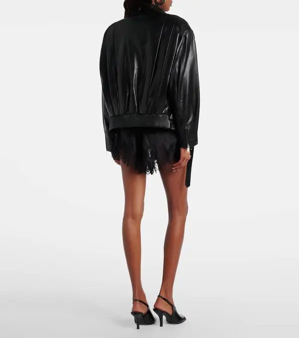 SELF-PORTRAIT Lace-trimmed Satin Shorts