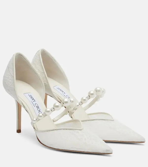 JIMMY CHOO Aurelie Faux Pearl-embellished Satin Pumps - White