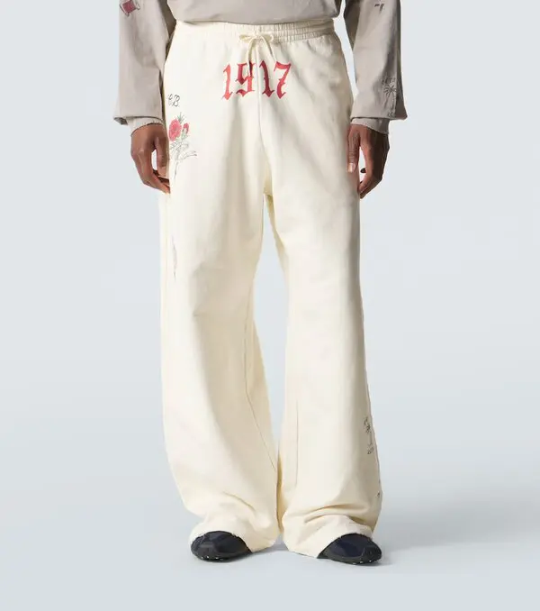Balenciaga Printed Cotton Fleece Sweatpants - White