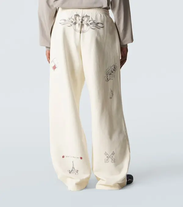 Balenciaga Printed Cotton Fleece Sweatpants - White