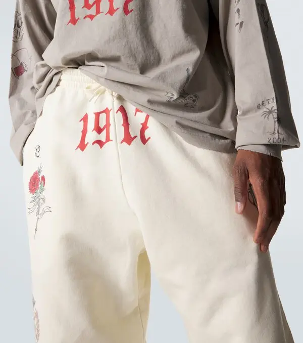 Balenciaga Printed Cotton Fleece Sweatpants - White