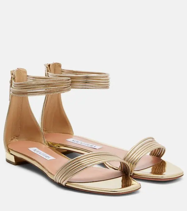 AQUAZZURA Sway Mirrored Leather Sandals - Gold