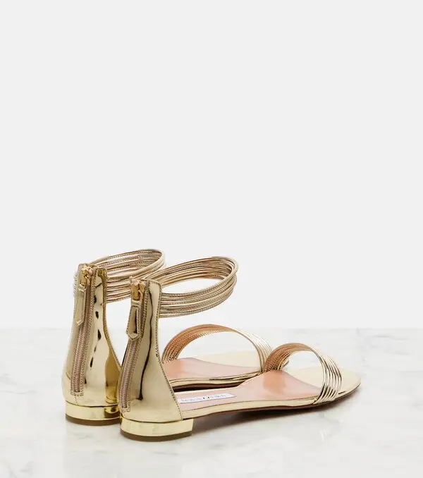 AQUAZZURA Sway Mirrored Leather Sandals - Gold