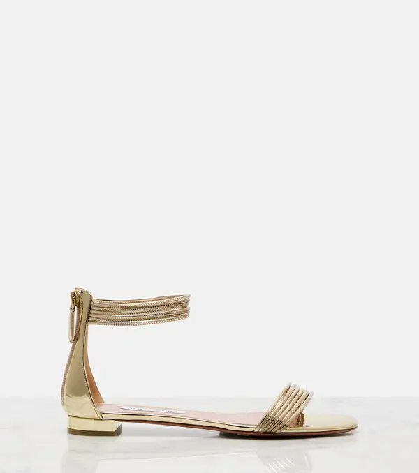 AQUAZZURA Sway Mirrored Leather Sandals - Gold