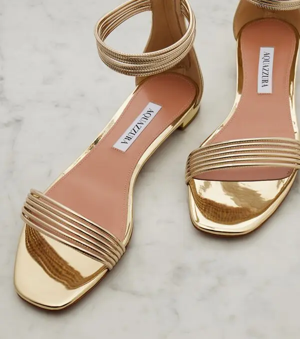 AQUAZZURA Sway Mirrored Leather Sandals - Gold
