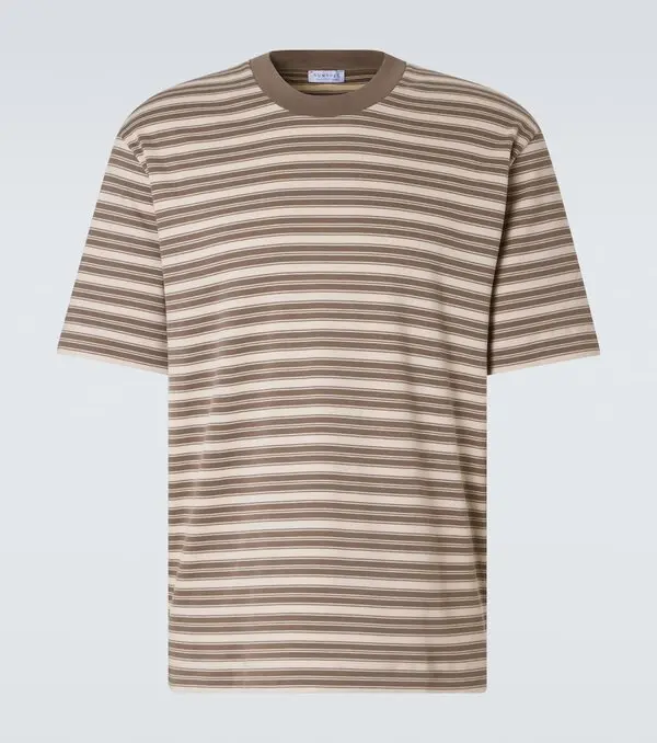 Sunspel Striped Cotton Jersey T-shirt - Brown