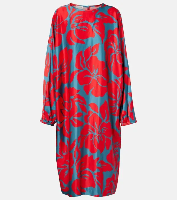 Dries Van Noten Floral Satin Midi Dress - Red