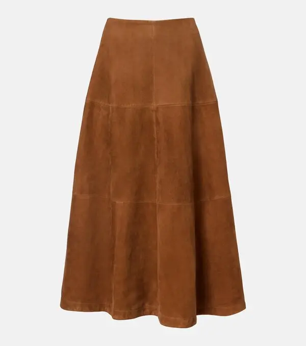 Nour Hammour Opera Suede Midi Skirt - Brown