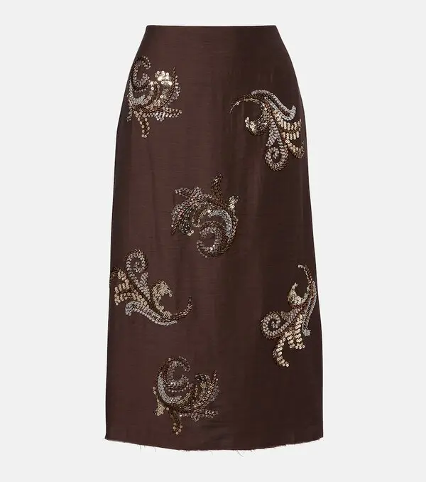 XU ZHI Sequined Midi Skirt - Brown