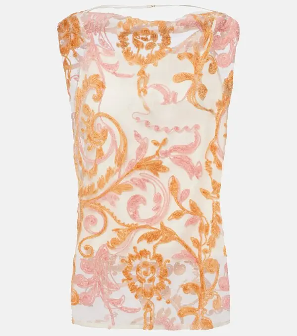 XU ZHI Embroidered Point D'esprit Top - Orange