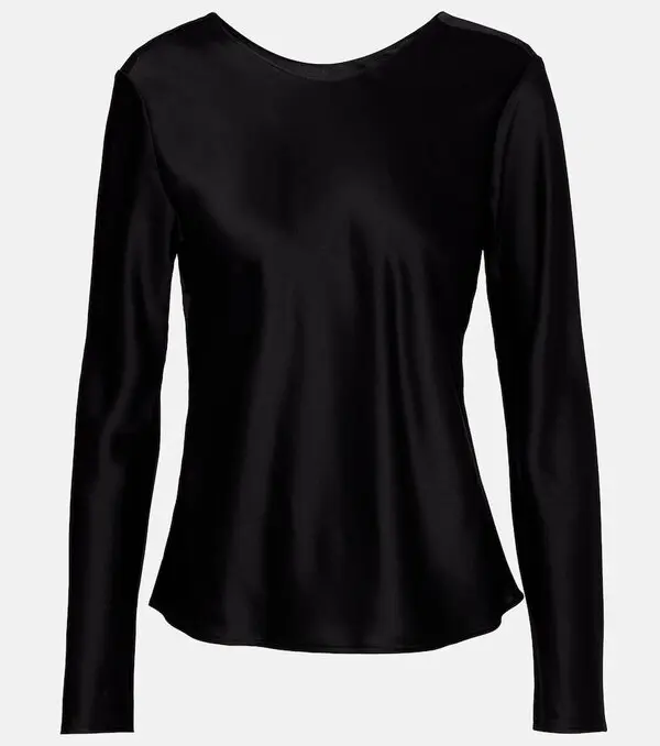 LESET Barb Draped Satin Top - Black