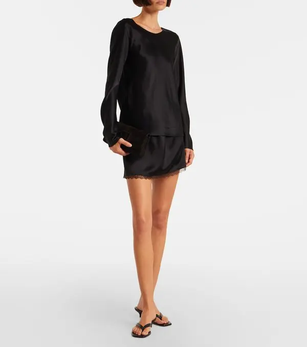 LESET Barb Draped Satin Top - Black