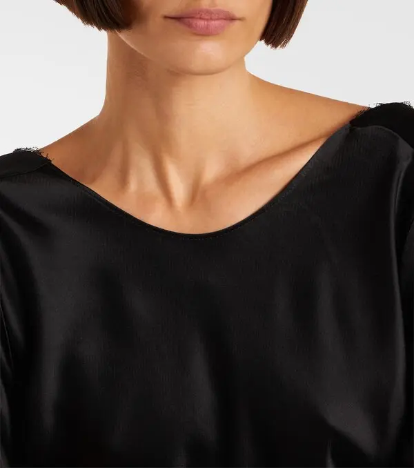 LESET Barb Draped Satin Top - Black