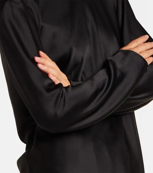 LESET Barb Draped Satin Top - Black