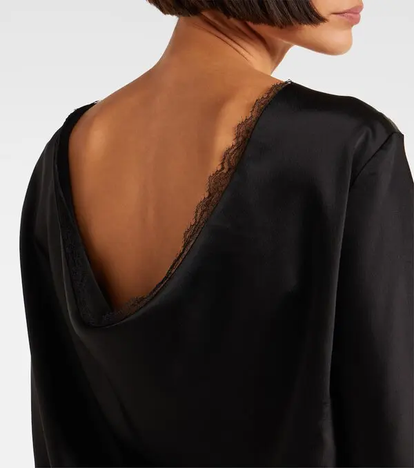 LESET Barb Draped Satin Top - Black