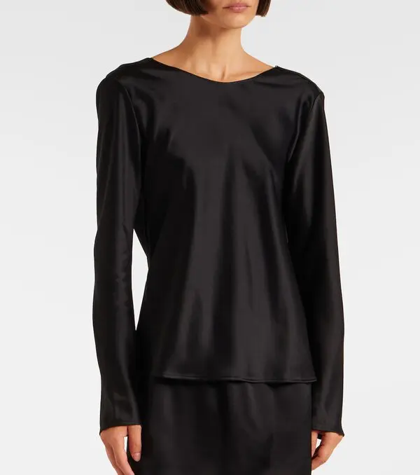 LESET Barb Draped Satin Top - Black
