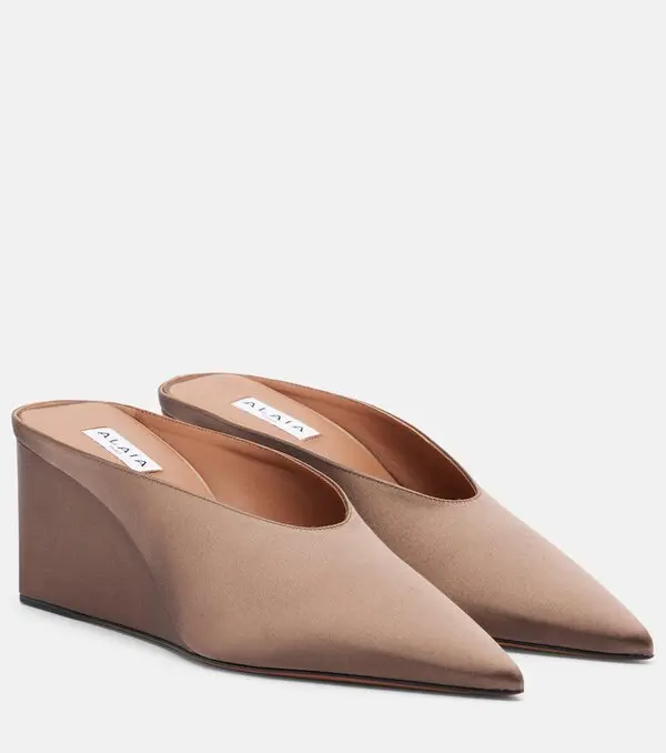 Alaïa Satin Wedge Mules - Brown