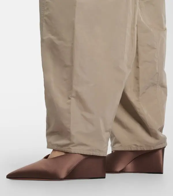 Alaïa Satin Wedge Mules - Brown