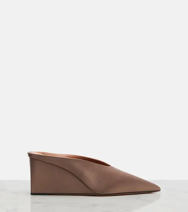 Alaïa Satin Wedge Mules - Brown