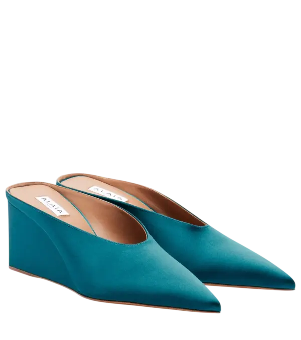 Alaïa Satin Wedge Mules - Turquoise