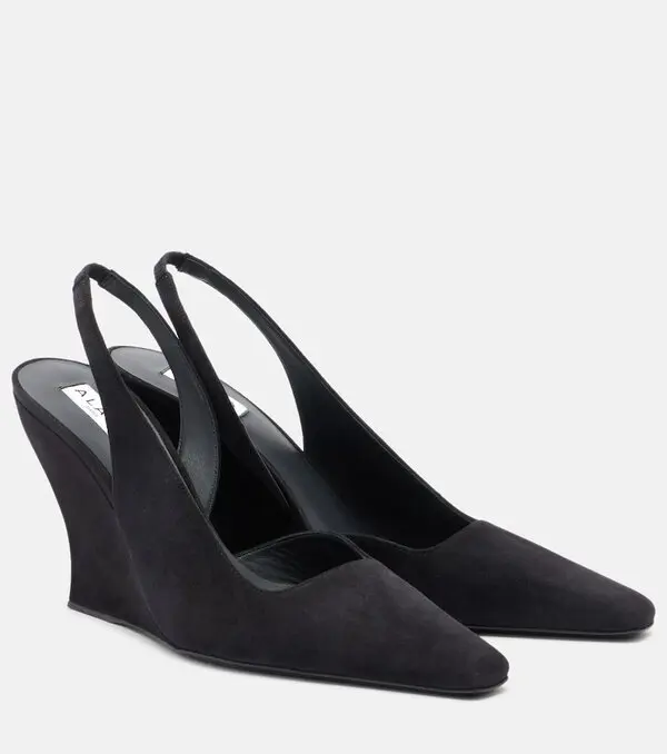 Alaïa Suede Wedge Slingback Pumps