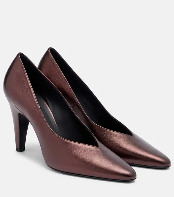 Alaïa Metallic Leather Pointed Toe Pumps - Brown