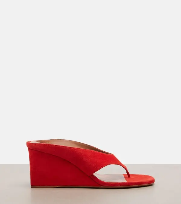 Alaïa Cube Suede Wedge Thong Sandals - Orange