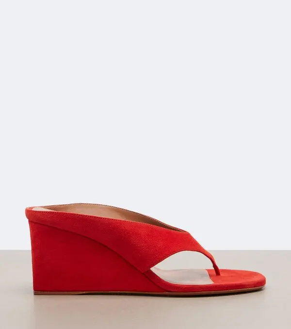 Alaïa Cube Suede Wedge Thong Sandals - Orange