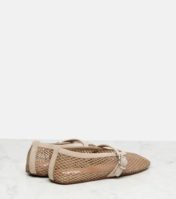 Alaïa Suede-trimmed Fishnet Ballet Flats - Beige