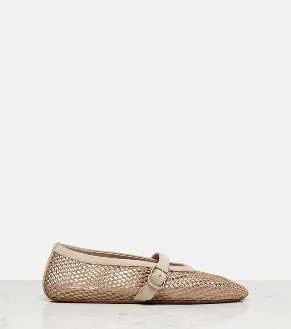 Alaïa Suede-trimmed Fishnet Ballet Flats - Beige