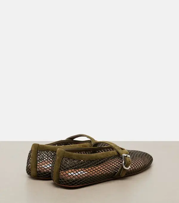 Alaïa Suede-trimmed Fishnet Ballet Flats - Green