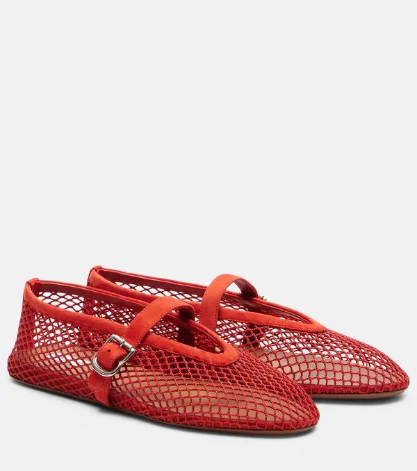 Alaïa Suede-trimmed Fishnet Ballet Flats - Red