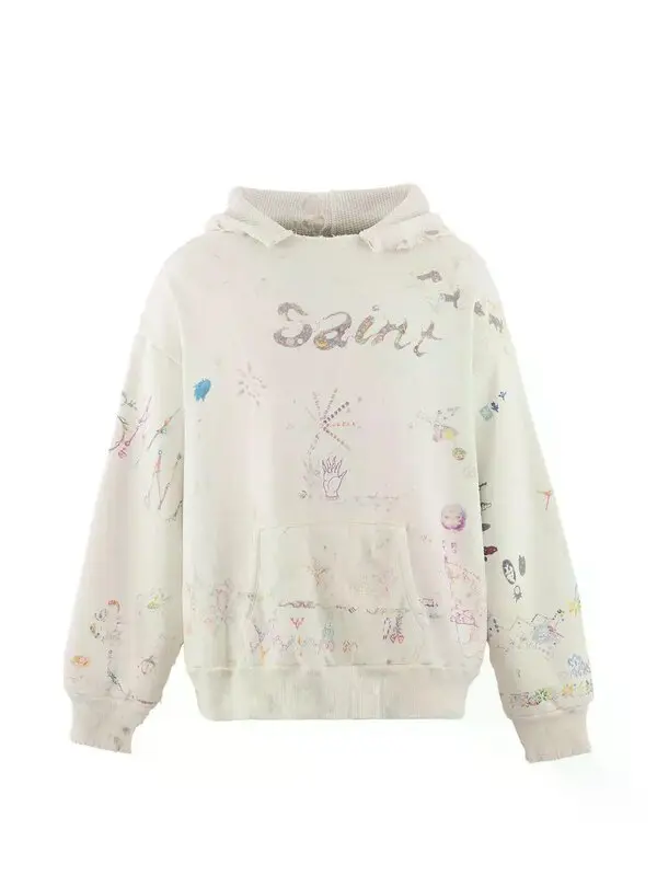 SAINT MXXXXXX Graphic-print Hoodie - Neutrals