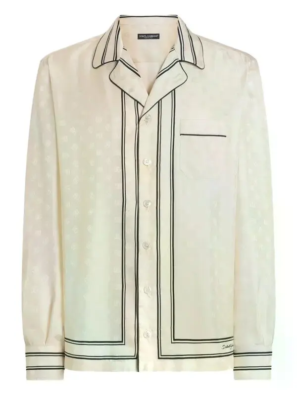Dolce & Gabbana Stripe-trim Logo-patterned Shirt - Neutrals