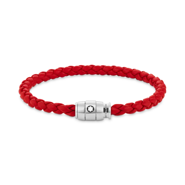 Montblanc Leather Bracelet With Stainless Steel Clasp - Red